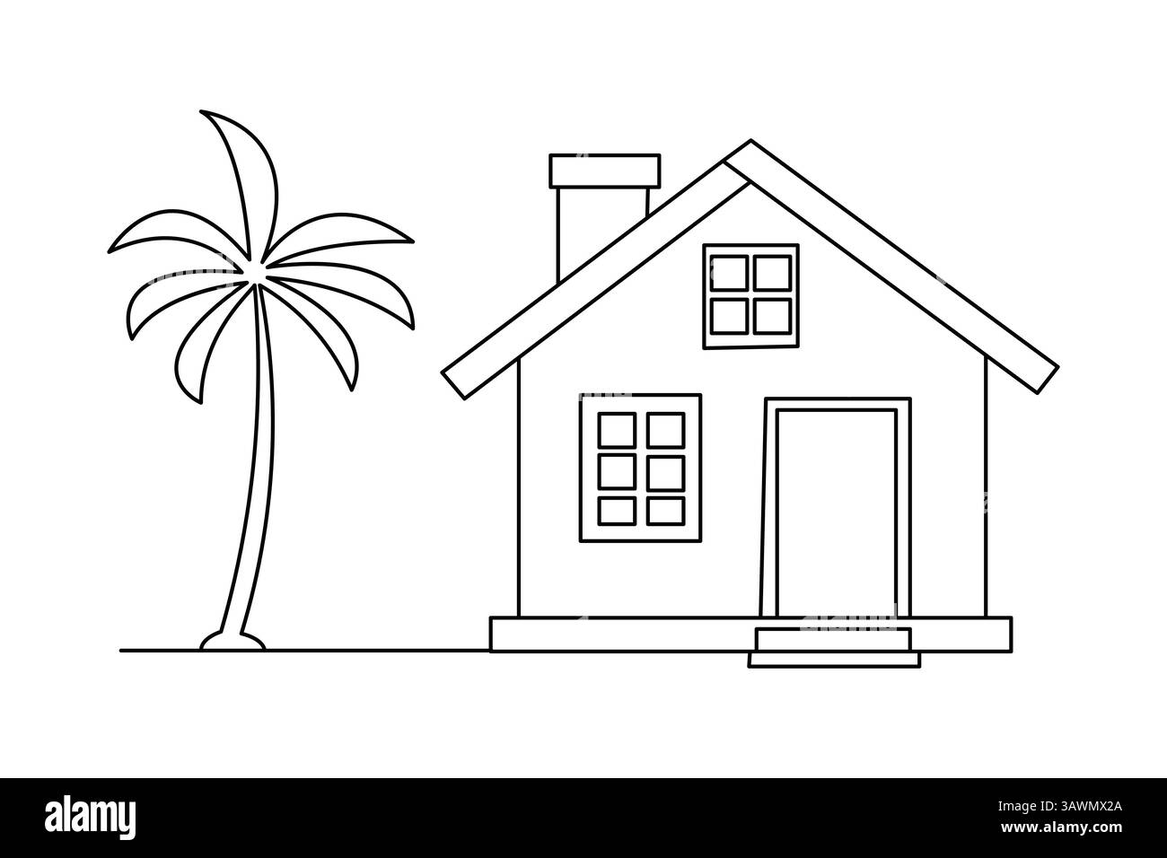 Home single line art drawing continuous vector isolated on white ...