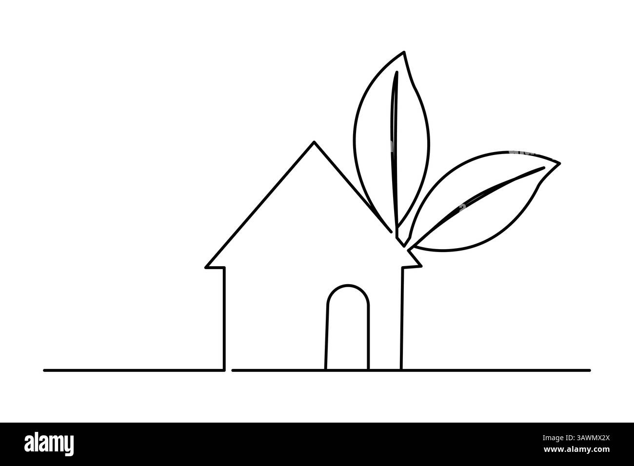 Home single line art drawing continuous vector isolated on white ...