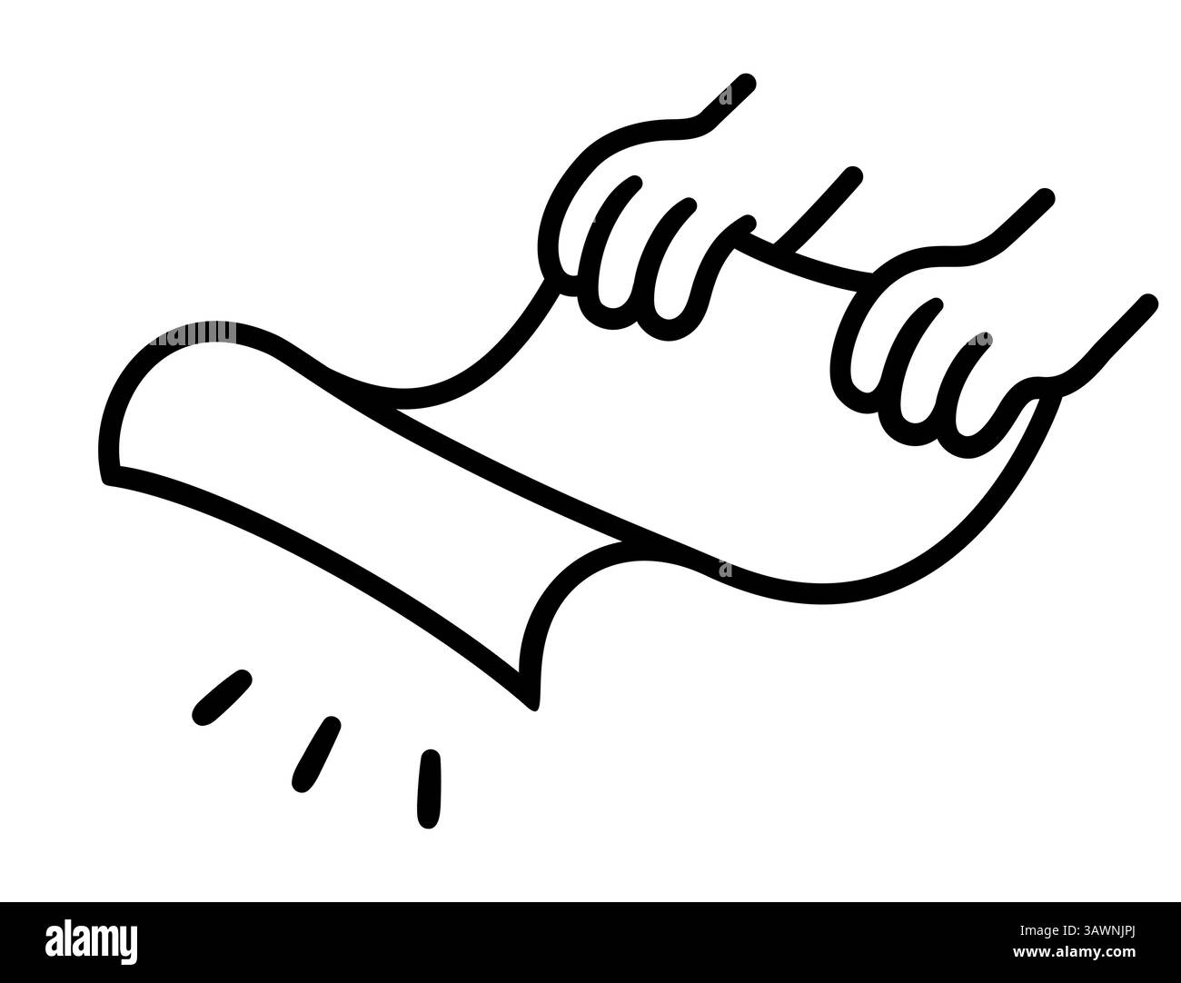 Cartoon doodle drawing of hands shaking out rug, towel, or snapping ...