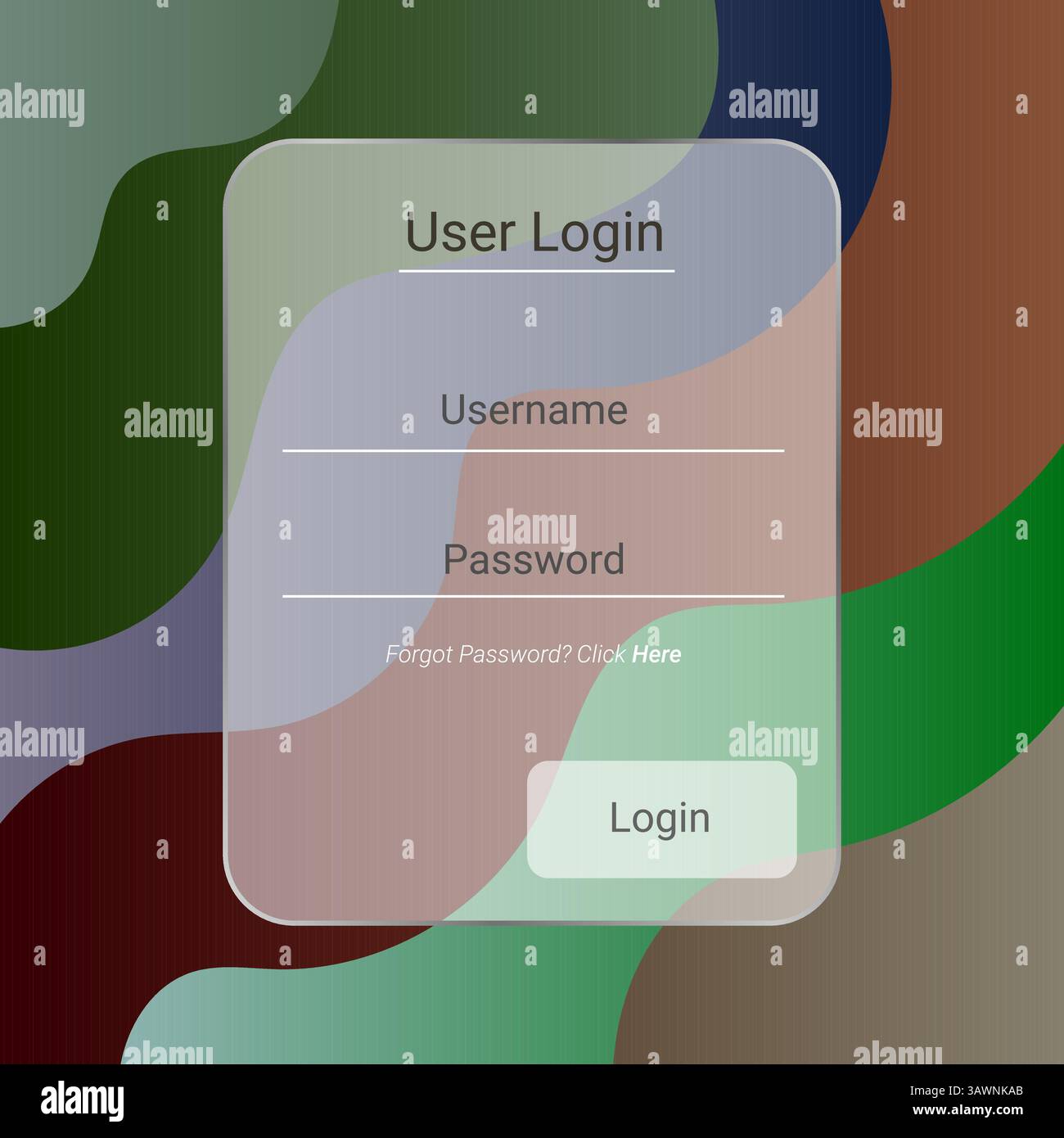 A vibrant login interface featuring abstract curved shapes in multiple colors, with transparent ...