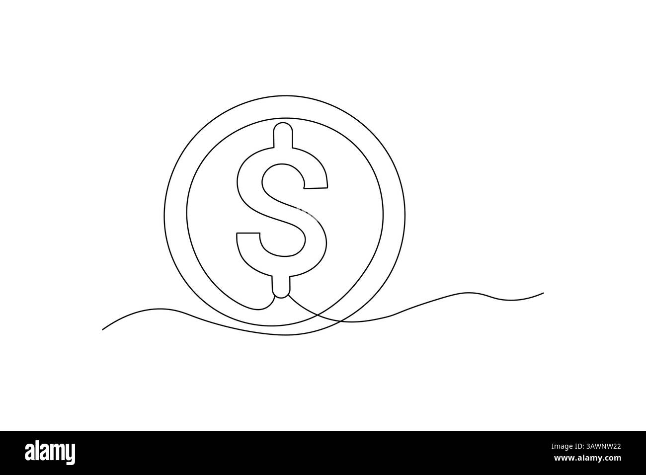 Dollar icon continuous one line drawing of isolated outline vector icon ...