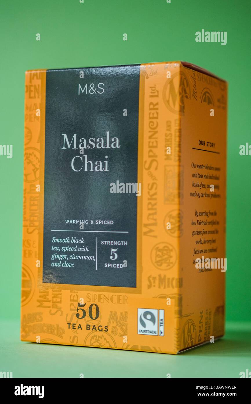 London UK, April 20 2025, Marks and Spencer Spiced Masala Chai Tea Bags ...