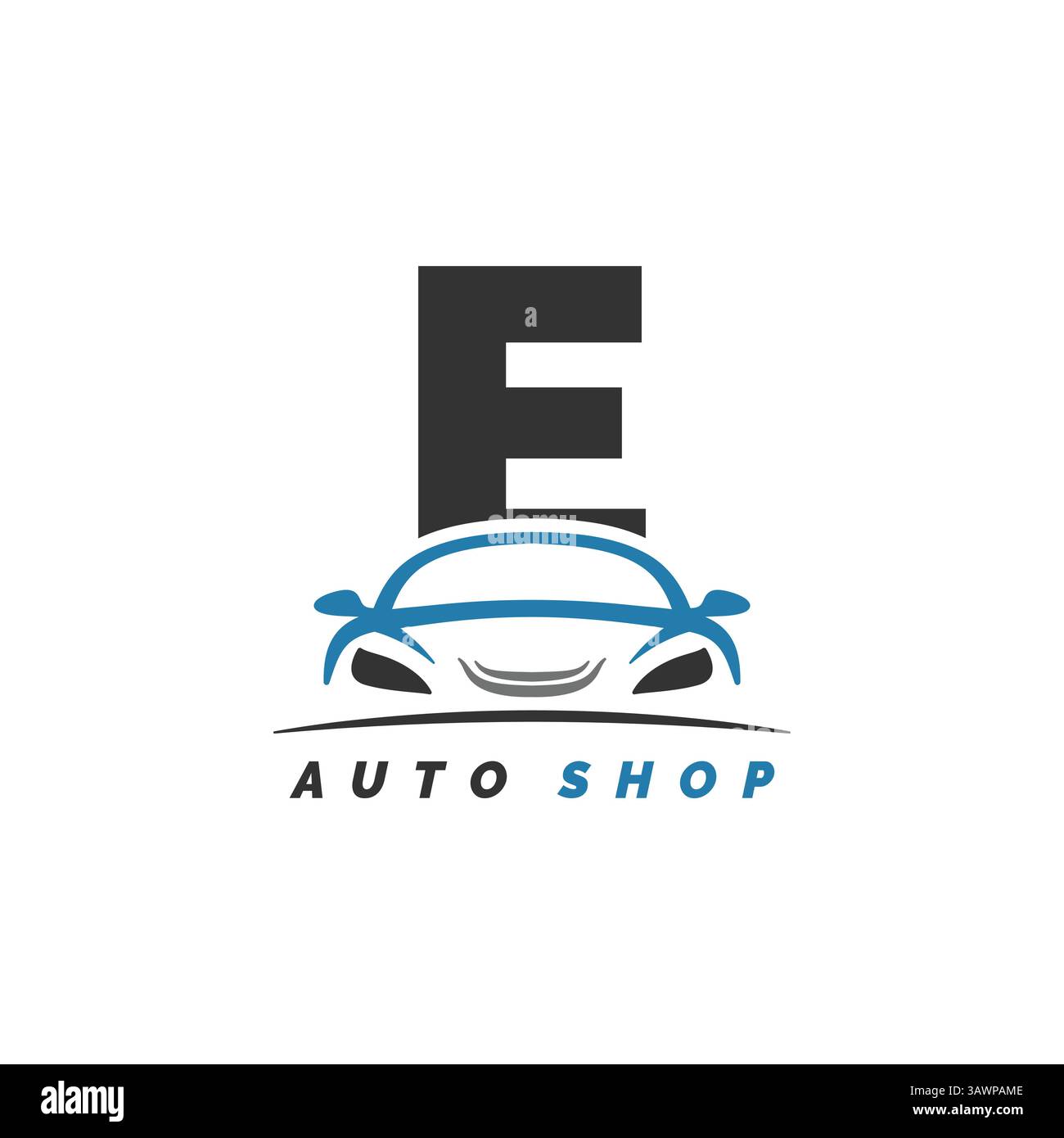 letter E logo auto mechanic with car design. Alphabet E automotive car ...