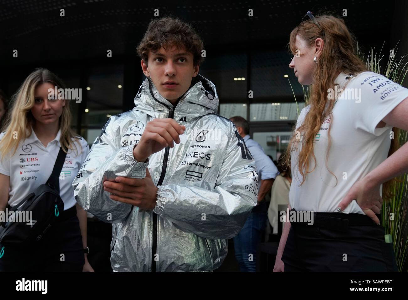 Mercedes driver Andrea Kimi Antonelli of Italy arrives prior to the ...