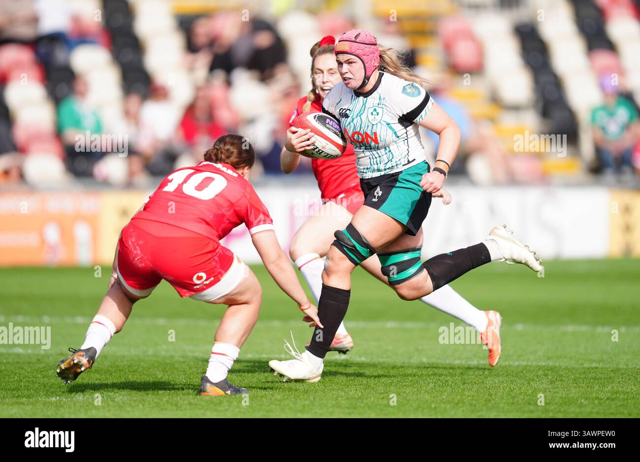 Ireland's Dorothy Wall is tackled by Wales Lleucu George during the ...