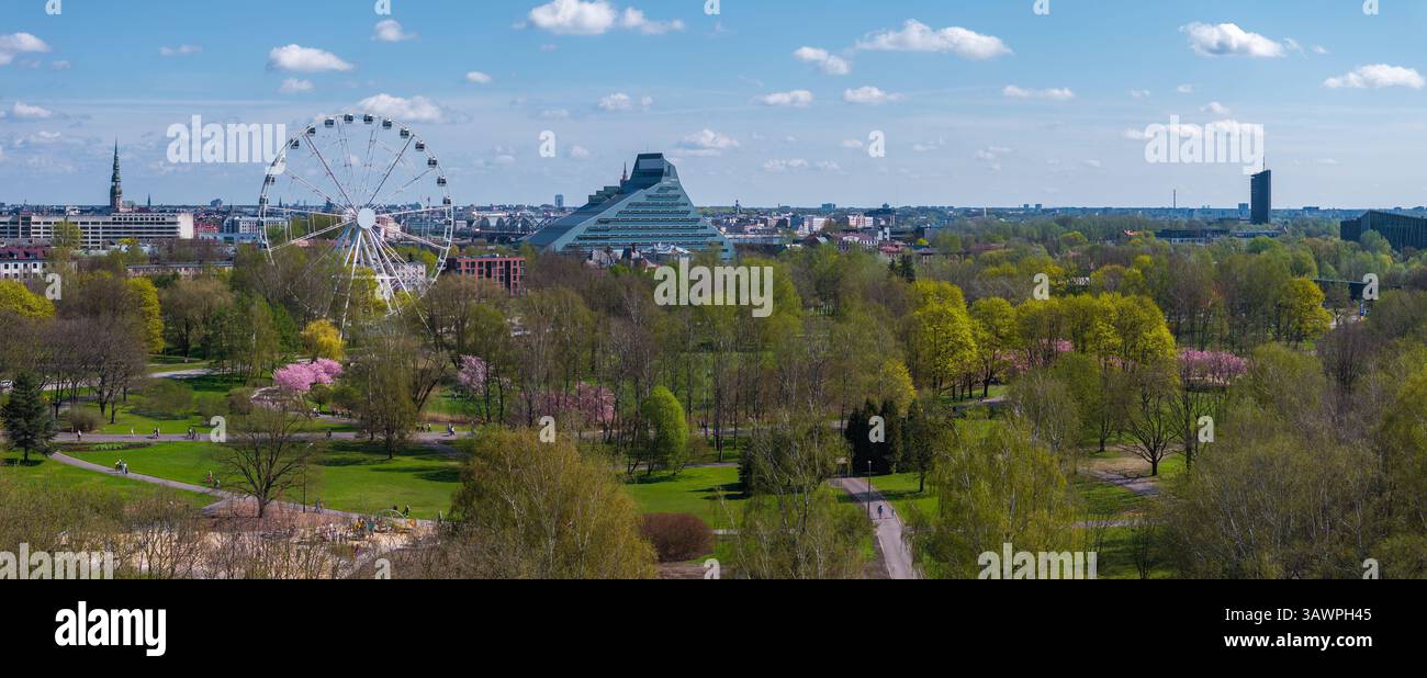 Aerial View of Riga Victory Park with Sakuras and Ferris Wheel Stock ...