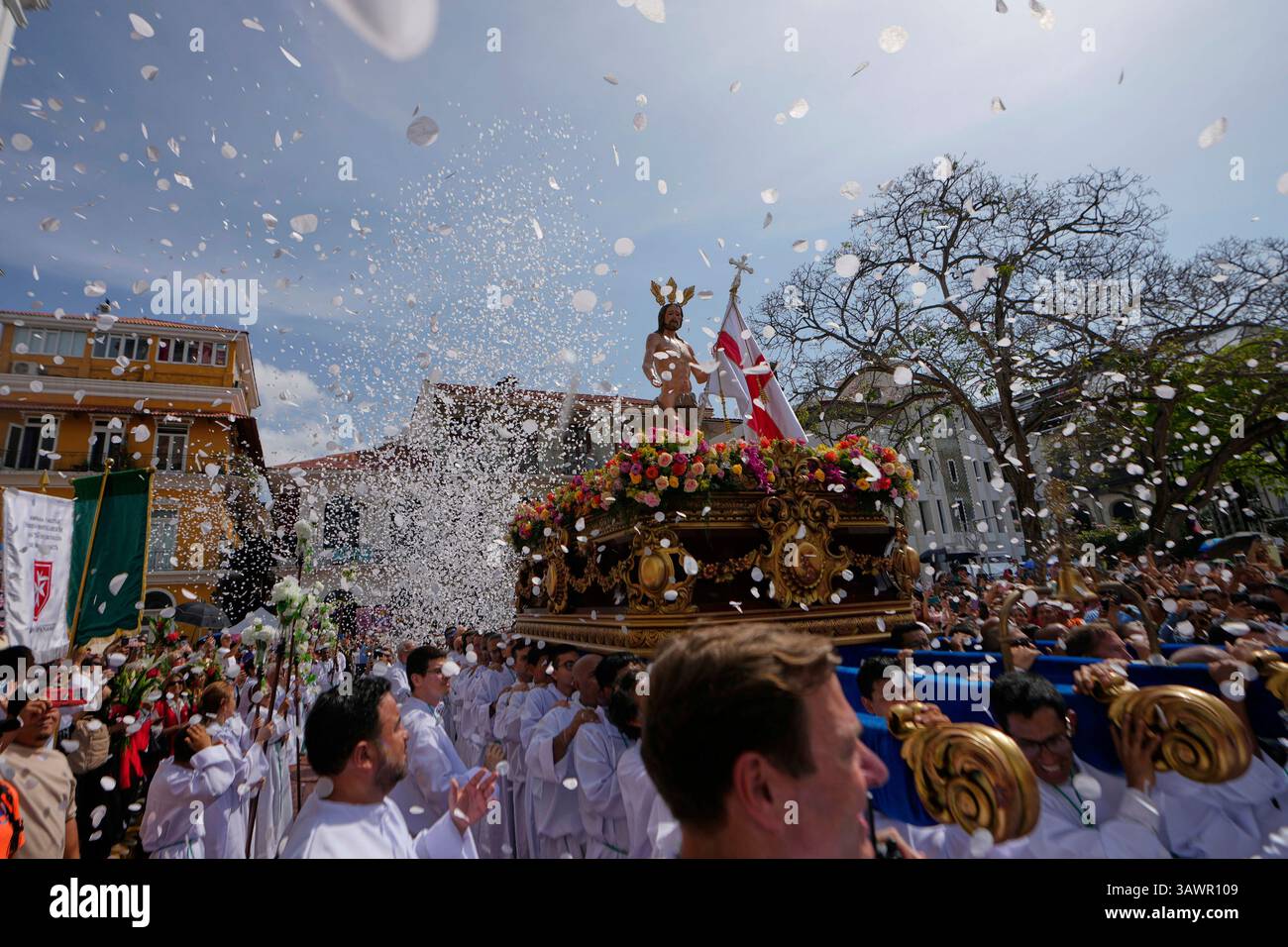 Catholics carry a statue of Jesus Christ during an Easter procession in ...