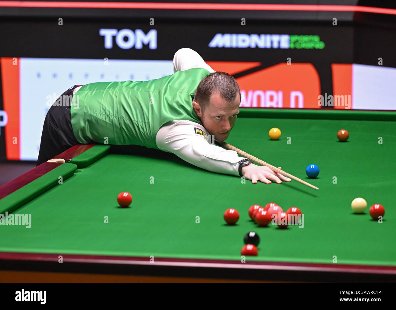 Sheffield, England, 20th April 2025. Mark Allen takes a shot during his ...