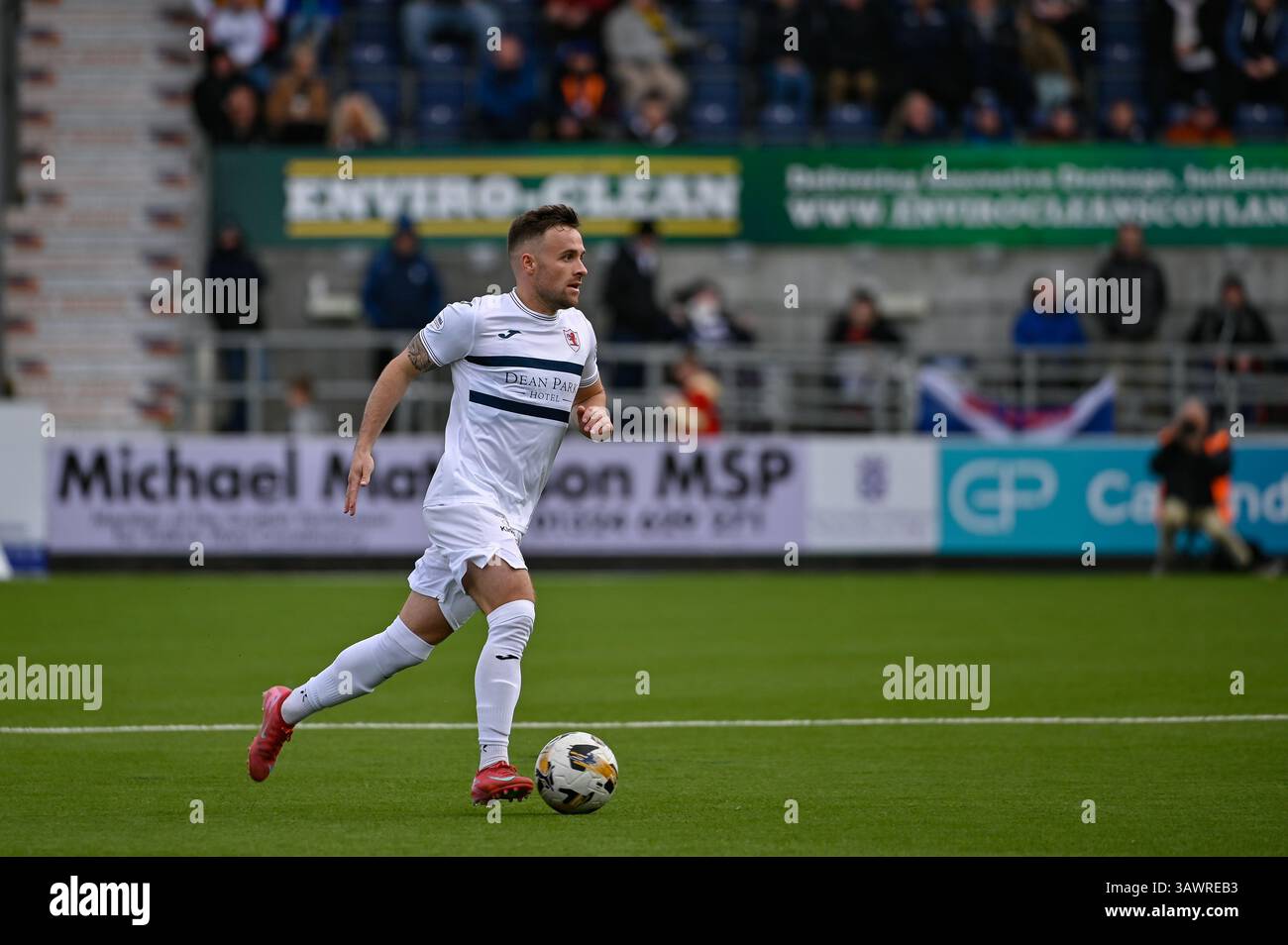 Falkirk, Scotland, UK. 19th April, 2025. Lewis Vaughan of Raith Rovers ...