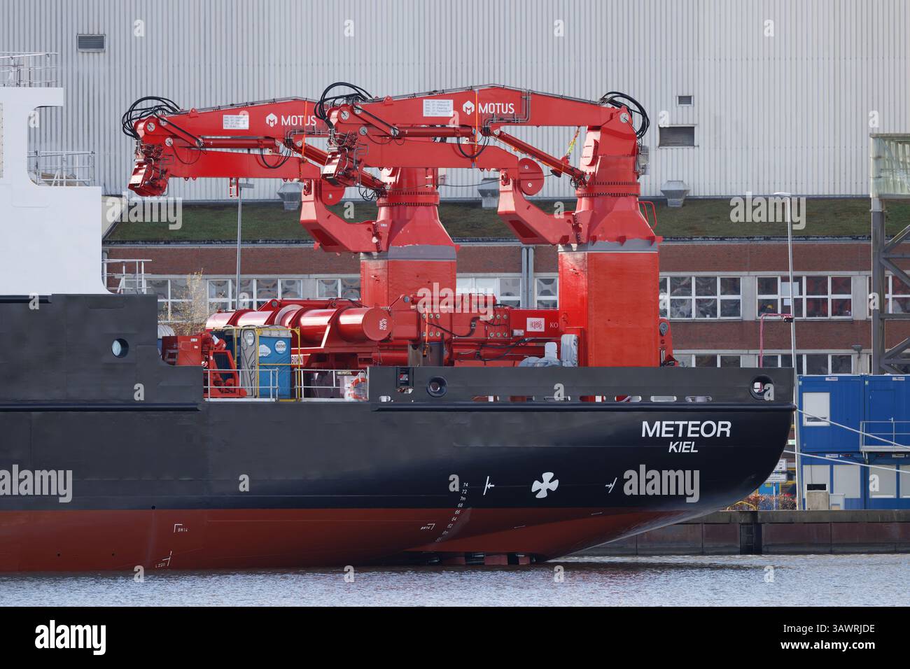 The new research vessel Meteor IV is moored at the Meyer Werft shipyard ...