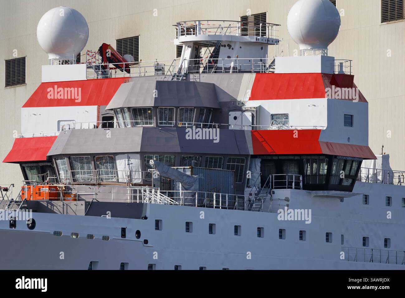 The new research vessel Meteor IV is moored at the Meyer Werft shipyard ...
