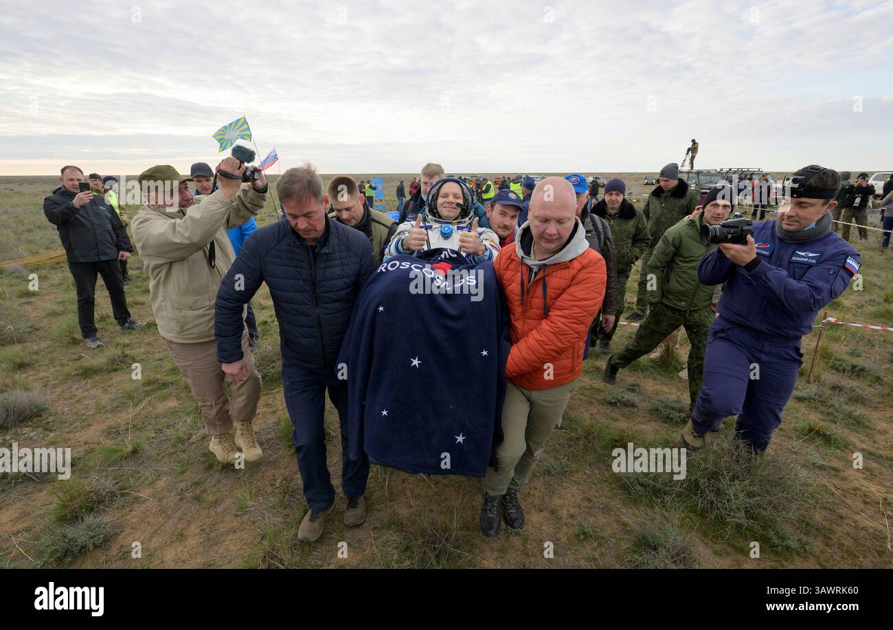 Zhezkazgan, Kazakhstan. 20th Apr, 2025. Roscosmos cosmonaut Ivan Vagner ...