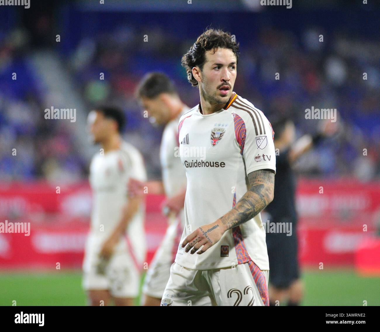 Harrison, USA. 19th Apr, 2025. Aaron Herrera (22) on the pitch during ...