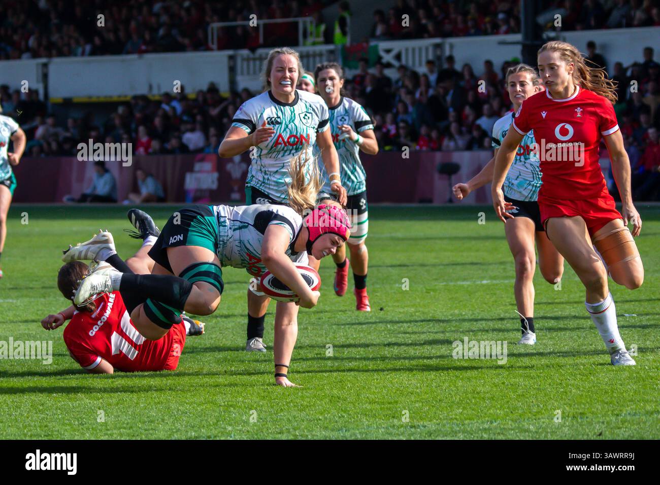 Newport, UK, 20th April 2025 Ireland number 8 Aoife Wafer is tap ...