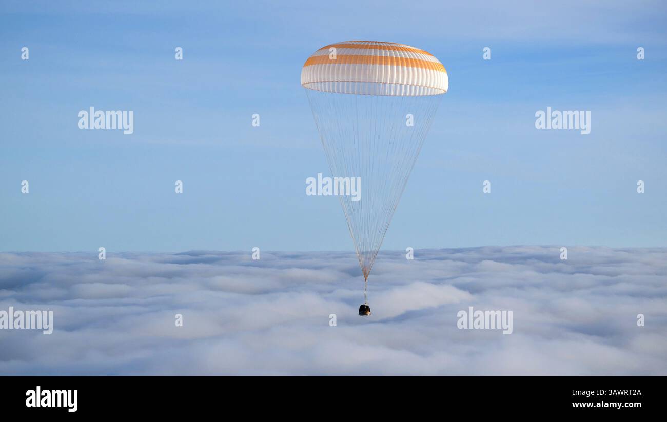 Zhezkazgan, Kazakhstan. 20 April, 2025. The Soyuz MS-26 spacecraft ...