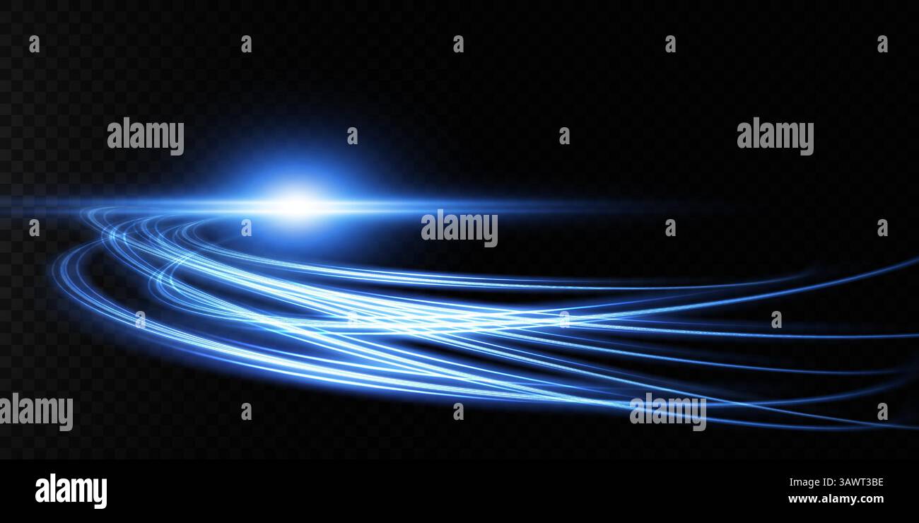 Dynamic Blue Light Streams Gracefully Flowing Seamlessly on a Deep Dark ...