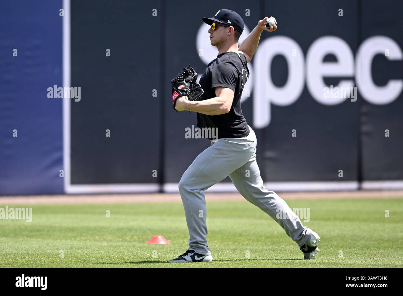 New York Yankees pitcher Ian Hamilton throws in the outfield before a ...