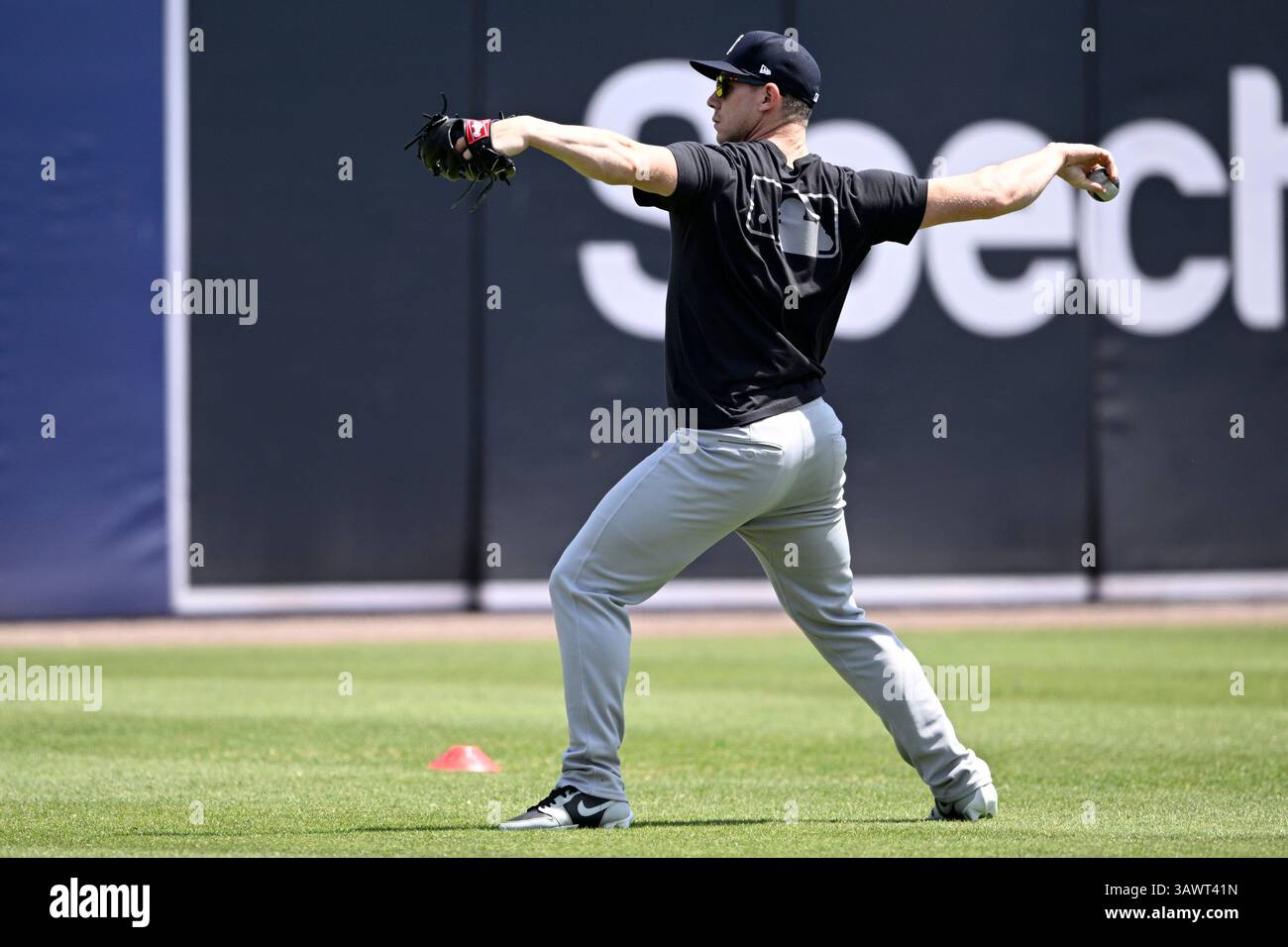 New York Yankees pitcher Ian Hamilton throws in the outfield before a ...