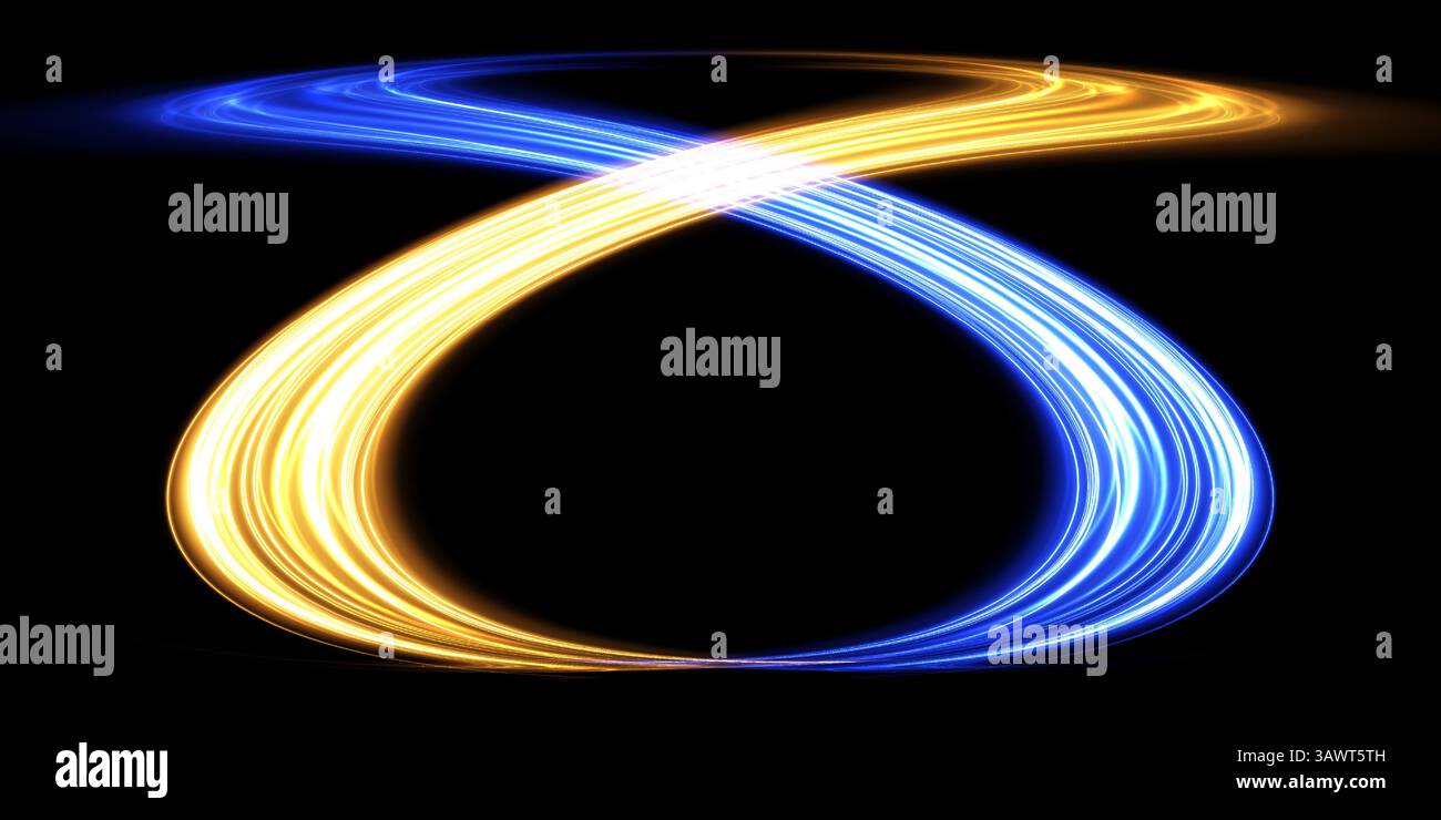 A Dynamic Swirl of Blue and Yellow Light Trails Dance on a Deep Black ...