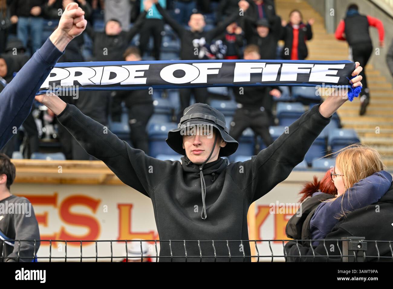 Falkirk, Scotland, UK. 19th April, 2025. A Raith Rovers fan during the ...