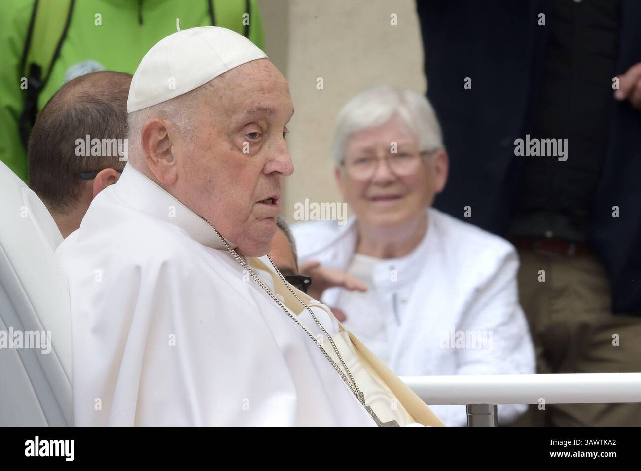 VATICAN CITY, VATICAN - APRIL 20: Pope Francis tours St. Peter's Square in his popemobile after ...