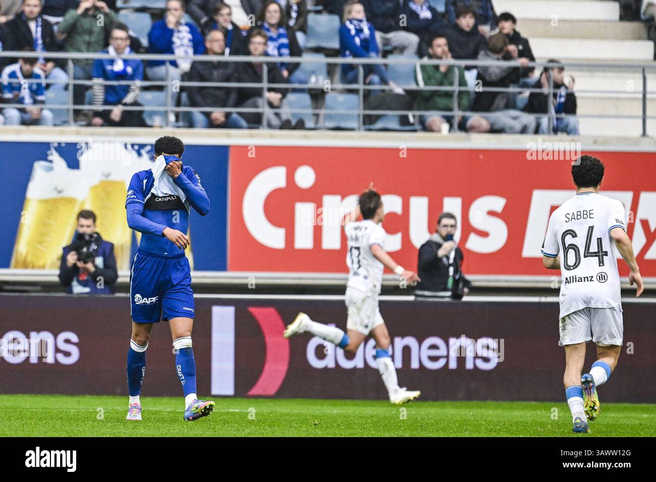 Gent's Aime Omgba looks dejected during a soccer match between KAA Gent ...