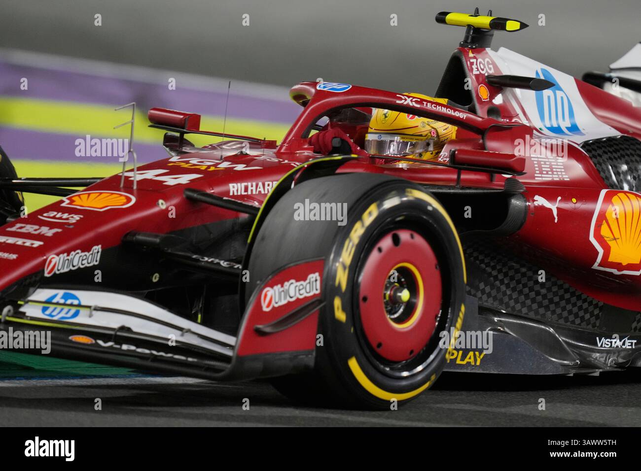 Ferrari driver Lewis Hamilton of Britain steers his car during the ...