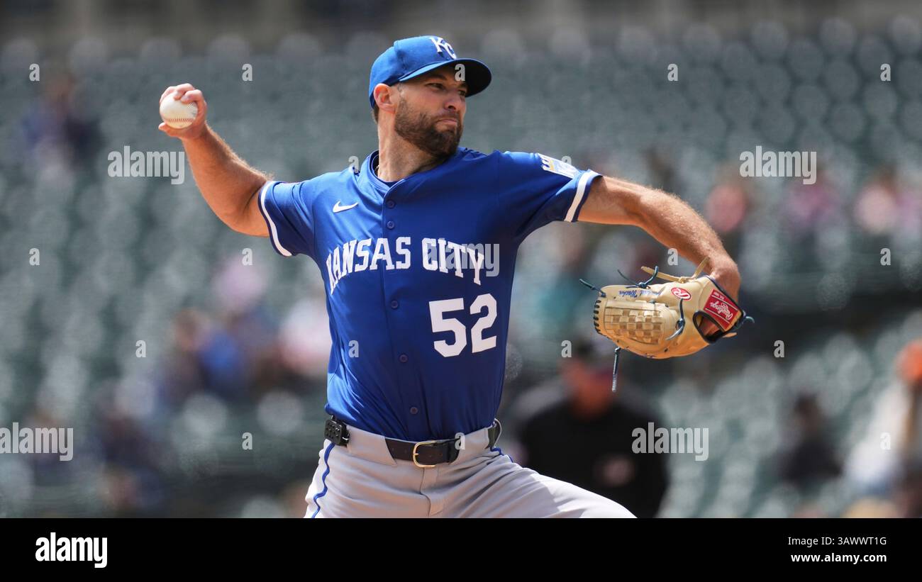 Kansas City Royals pitcher Michael Wacha throws against the Detroit ...