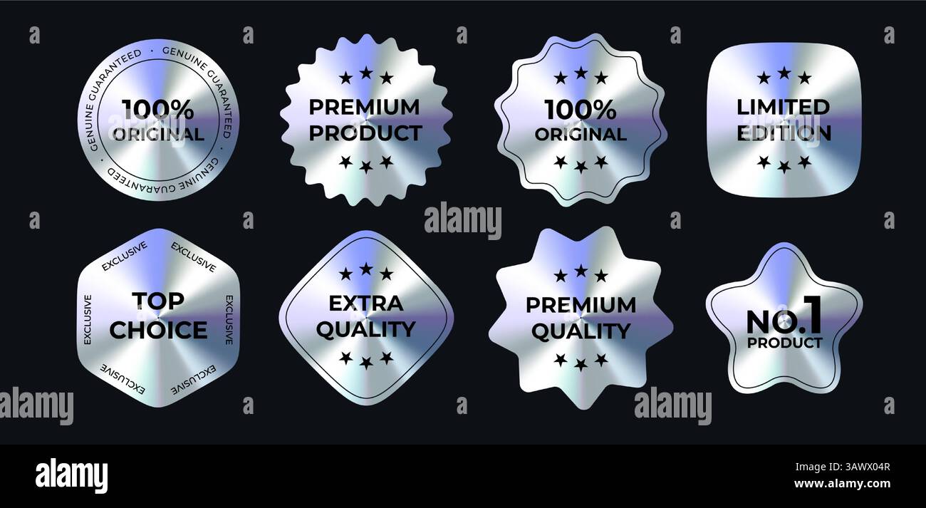 Metallic Silver Badges Set With Premium Quality Labels On Dark ...