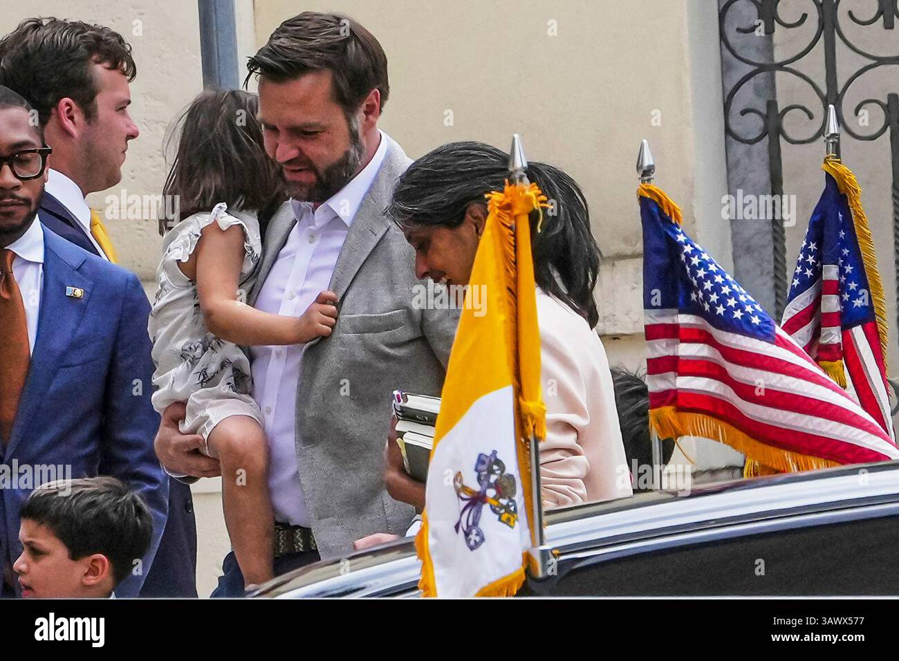 U.S. Vice President JD Vance, centre, his wife Usha and their children ...