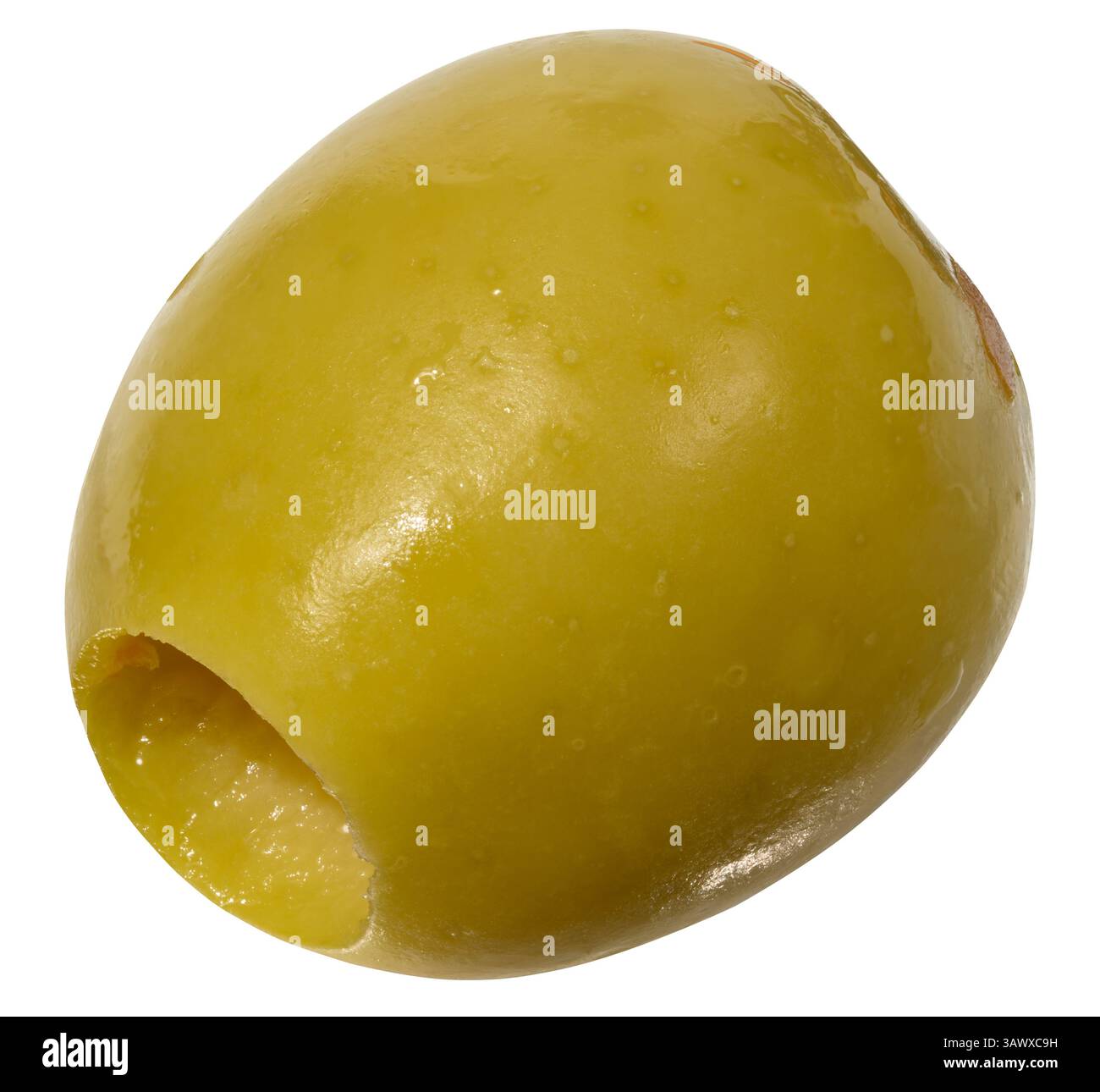 Single, smooth, pitted green olive, isolated background. The olive has ...
