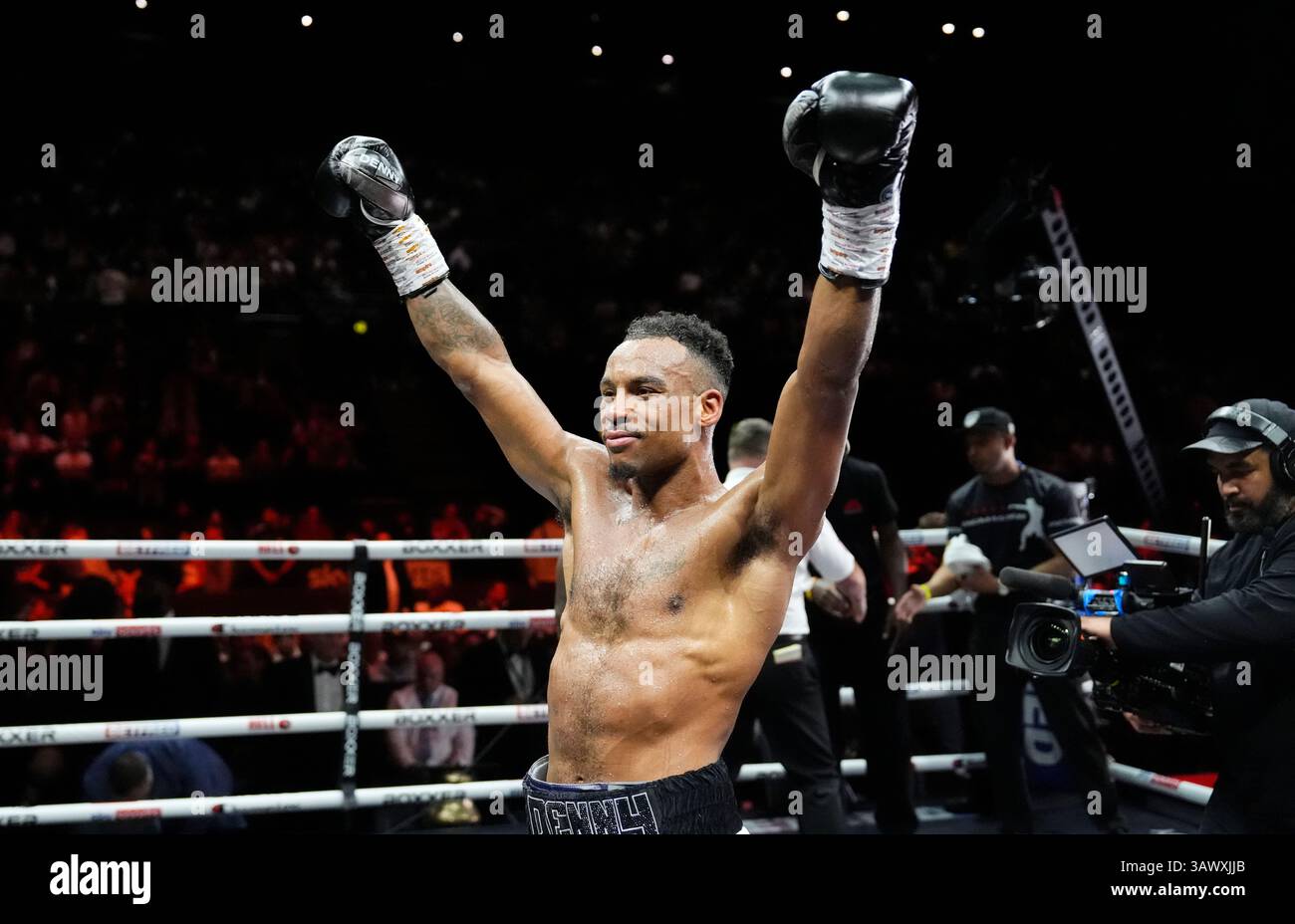Tyler Denny celebrates after his fight at BP Pulse Live Birmingham ...