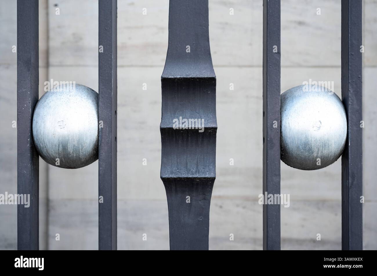 The National Bank of Belgium NBB or BNB. Decorated metal fence in art ...