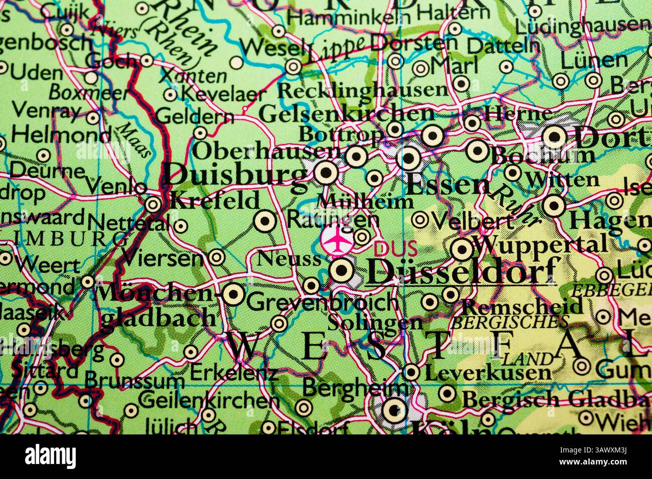 Detailed geographical map of DÃ¼sseldorf Germany Stock Photo - Alamy