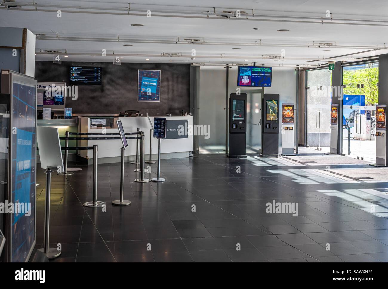 Entrance hall of the UGC movie theater at De Brouckere in Brussels city ...