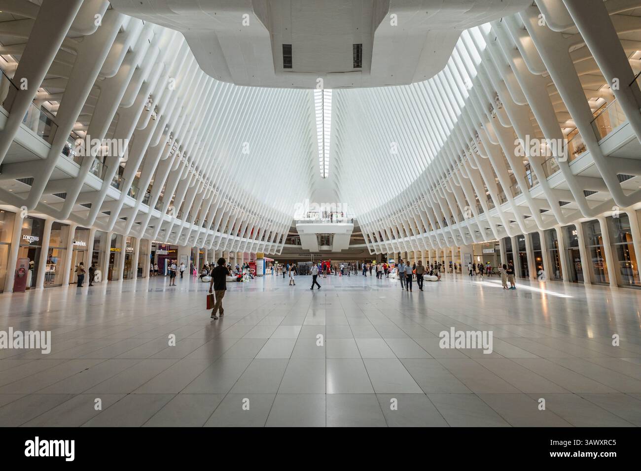 New York, USA, Aug. 19, 2024. Interior of The Oculus, a shopping mall ...