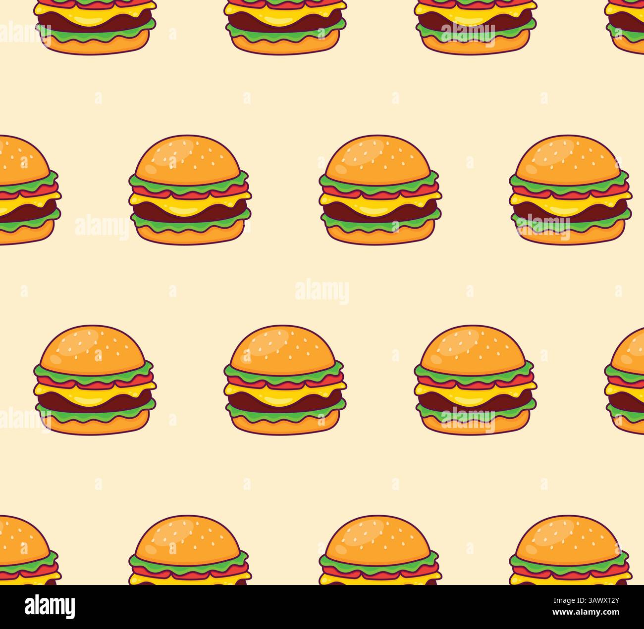 Burger pattern. Cartoon cheeseburger. Vector illustration Stock Vector ...