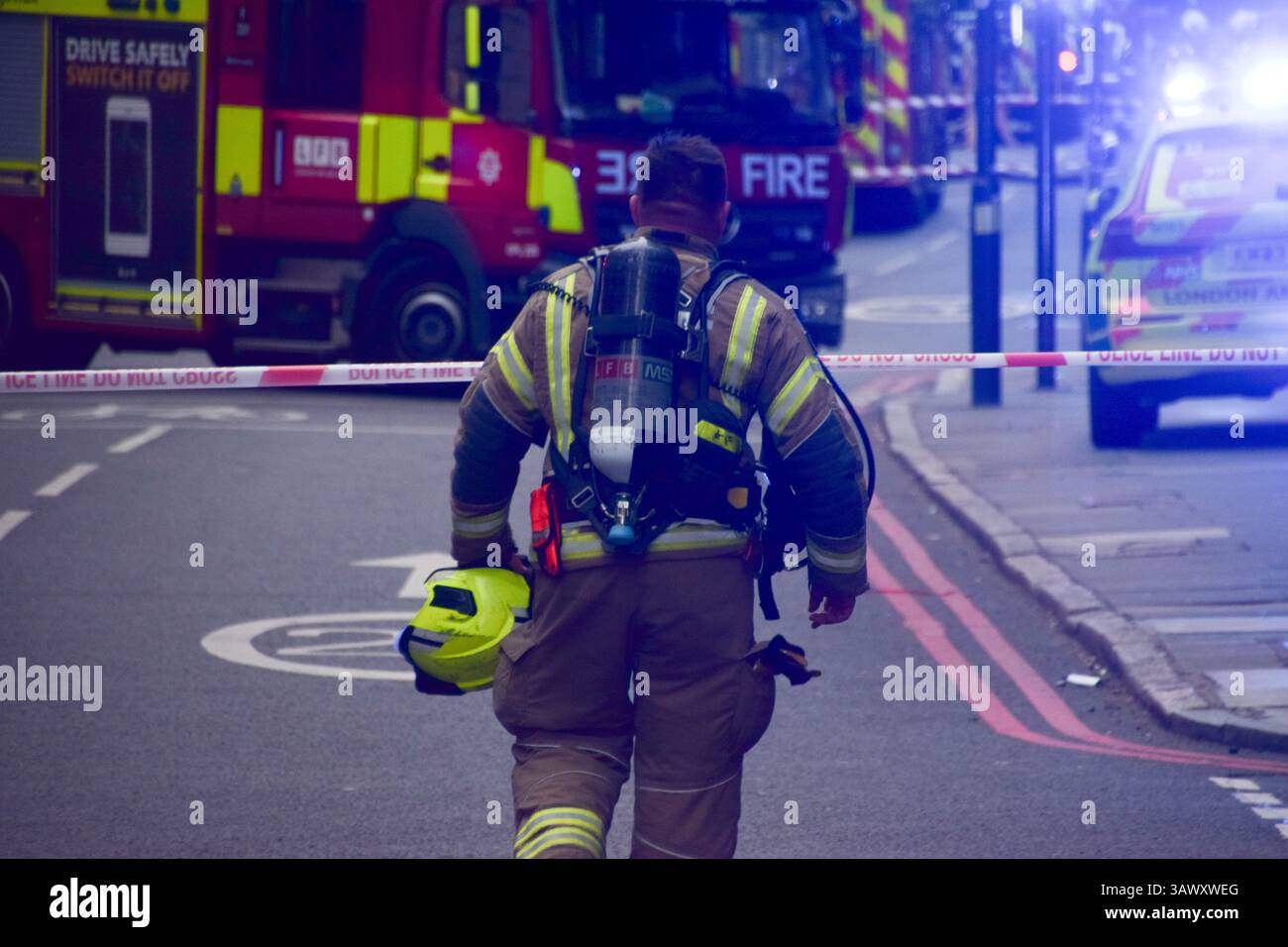 London, UK. 20th April 2025. London Fire Brigade firefighters on the ...