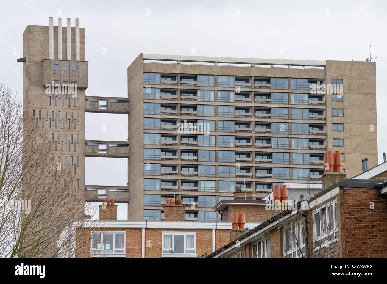 The service tower and the main block at the brutalist Balfron Tower in ...