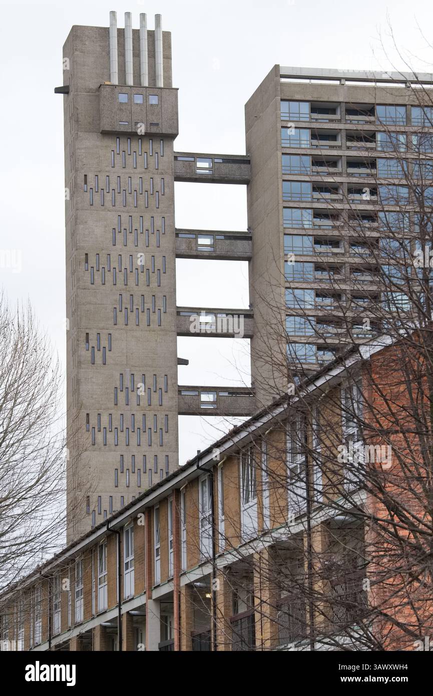 The service tower and the main block at the brutalist Balfron Tower in ...