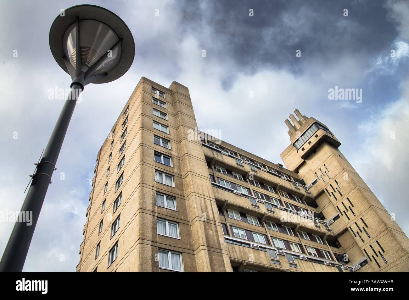Glenkerry House, a brutalist housing block on the Brownfield Estate in ...