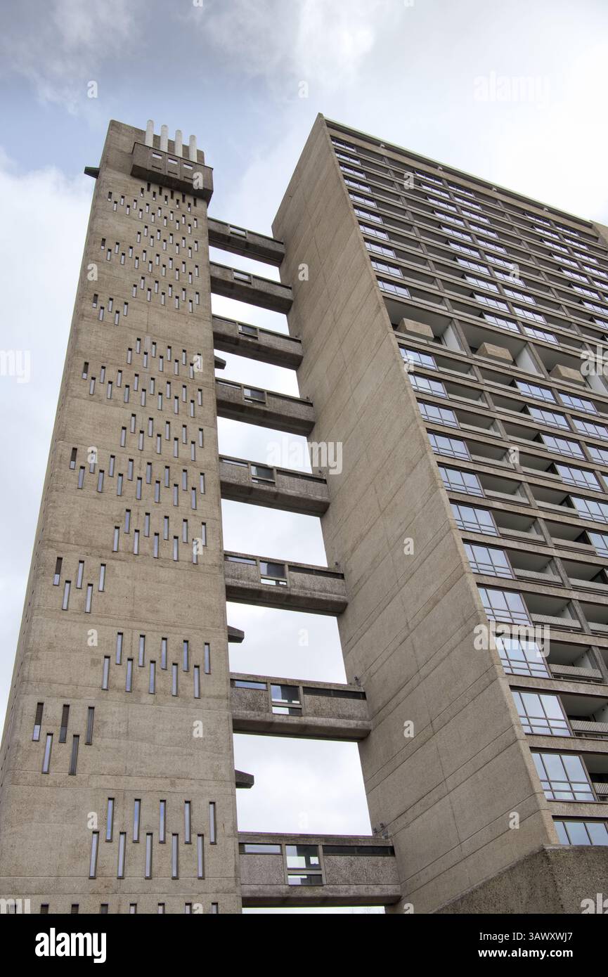 The service tower joining the main block at the brutalist Balfron Tower ...