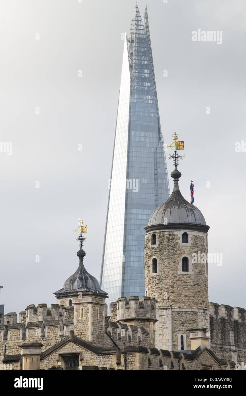 Contrast between history and modern with the Shard skyscraper rising up ...