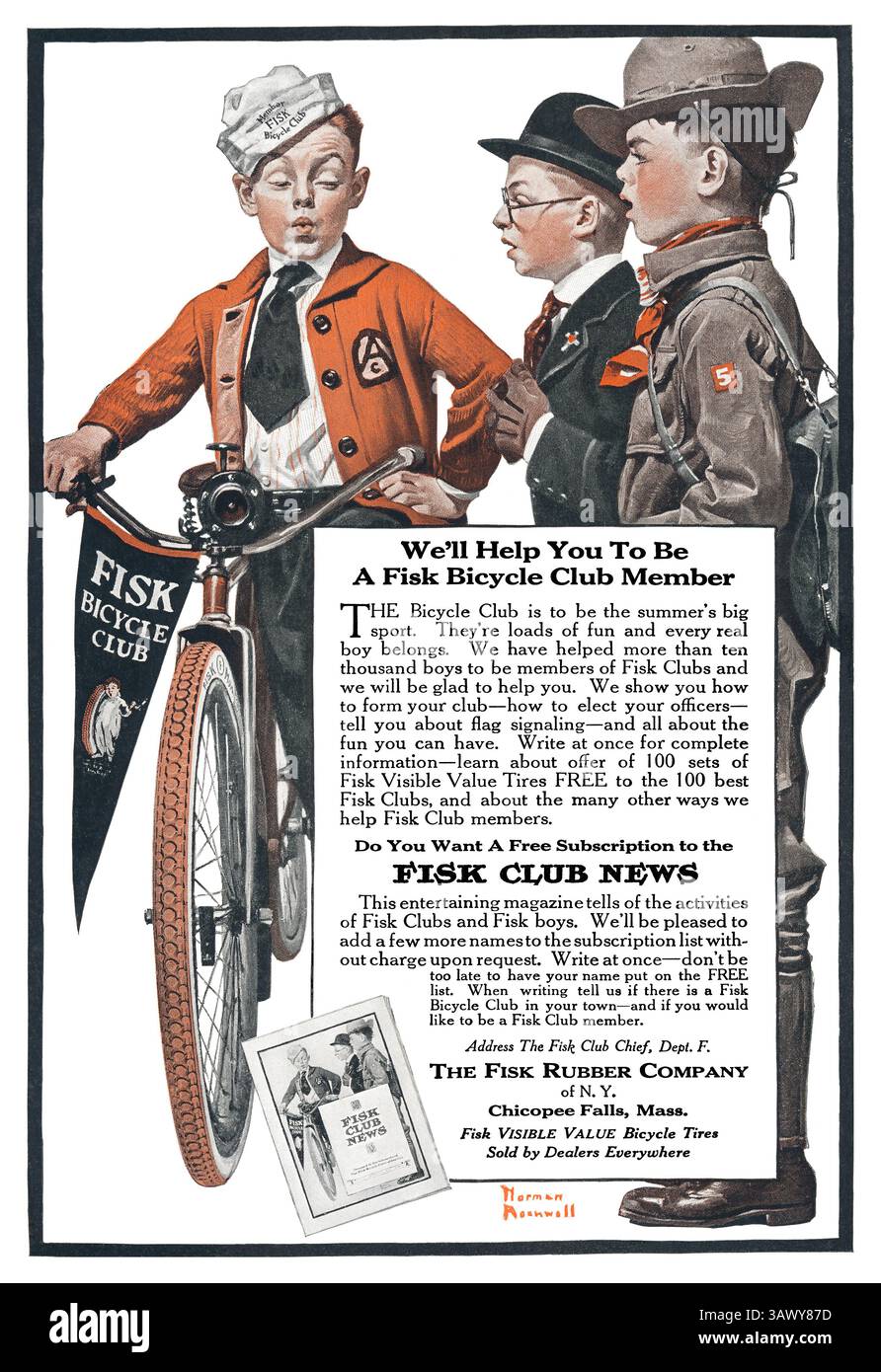 1917 U.S. advertisement for the Fisk Bicycle Club to promote Fisk ...