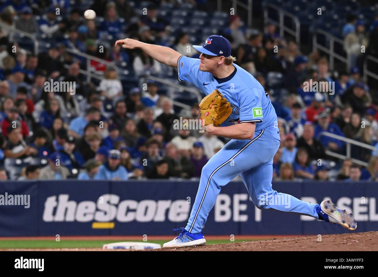Toronto Blue Jays relief pitcher Paxton Schultz throws to a Seattle ...