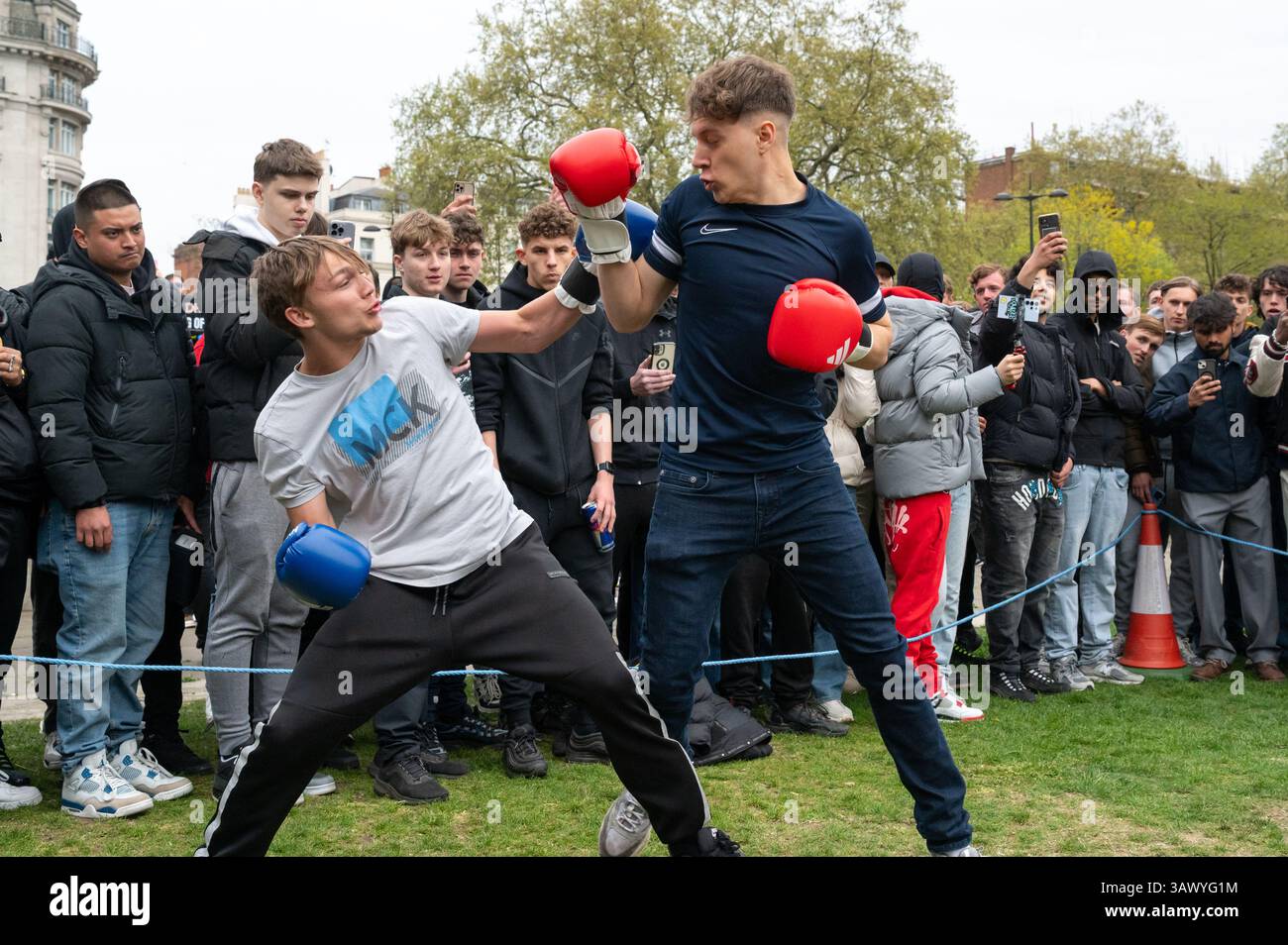 London, UK. 20 April 2025. Public boxing fight was organized by ...