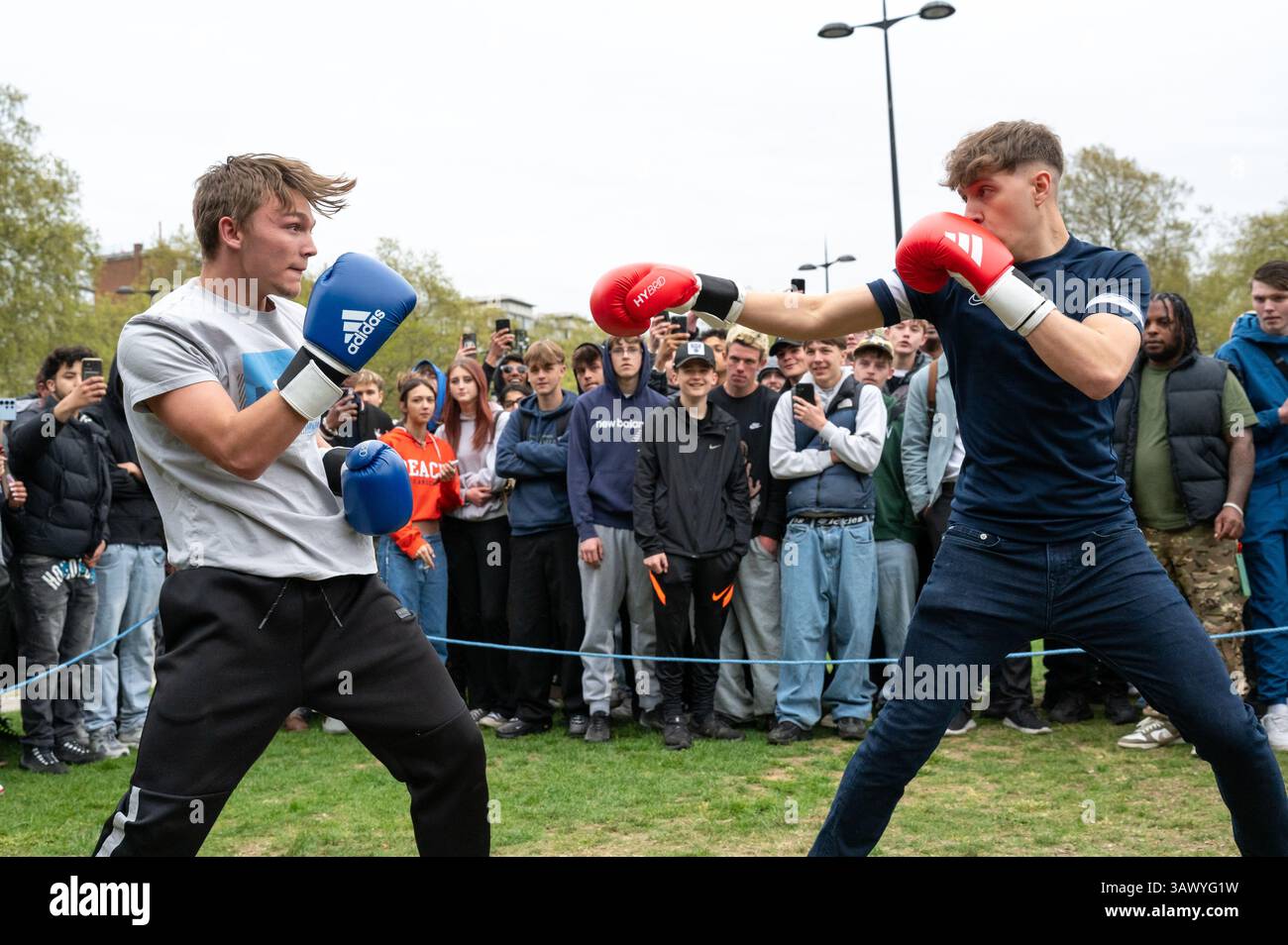 London, UK. 20 April 2025. Public boxing fight was organized by ...