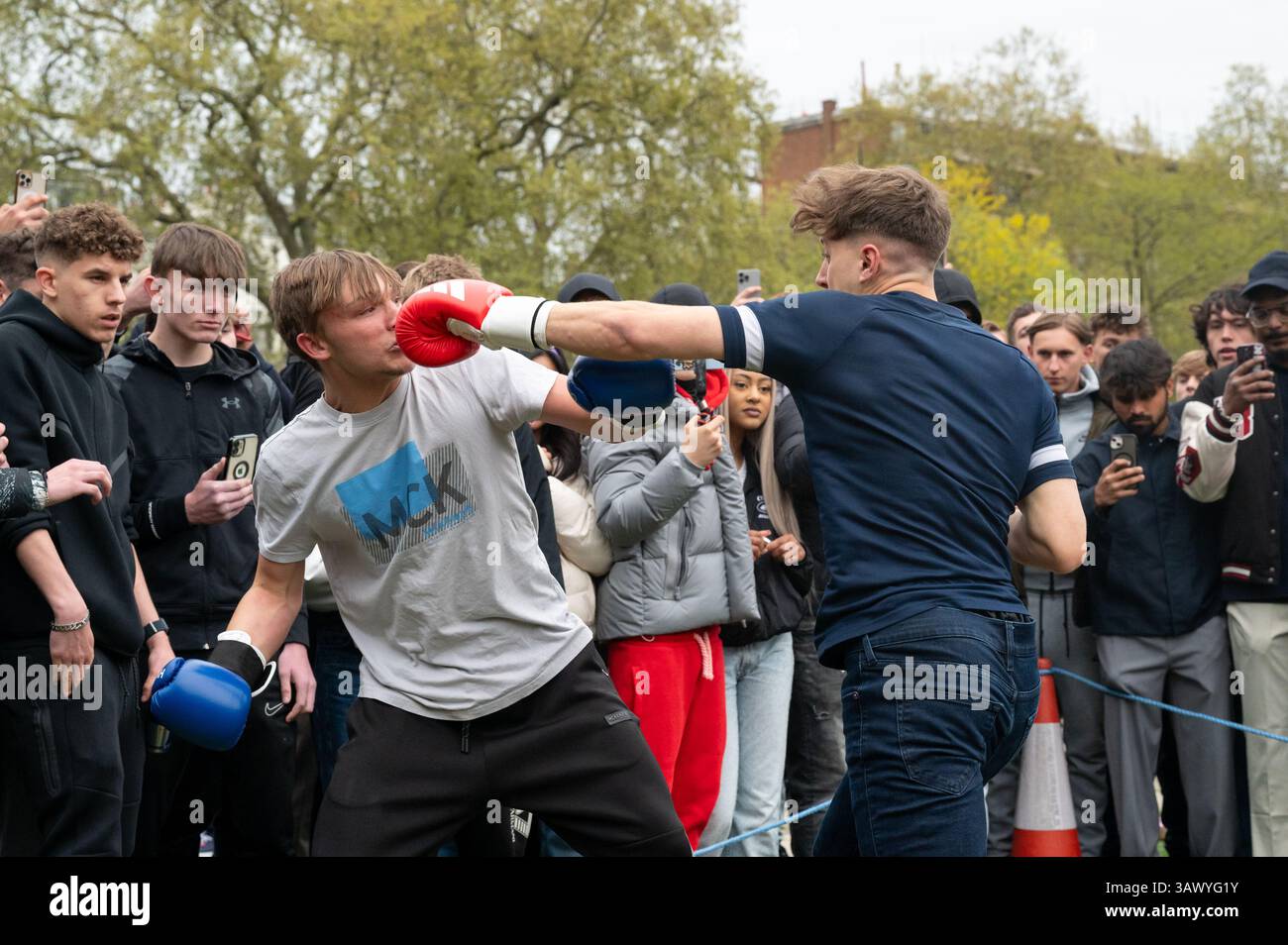 London, UK. 20 April 2025. Public boxing fight was organized by ...
