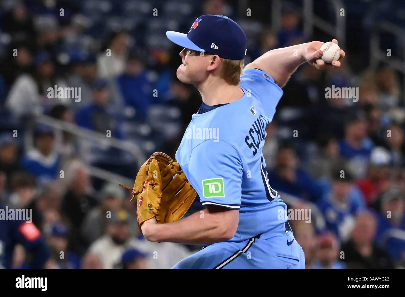 Toronto Blue Jays relief pitcher Paxton Schultz throws to a Seattle ...