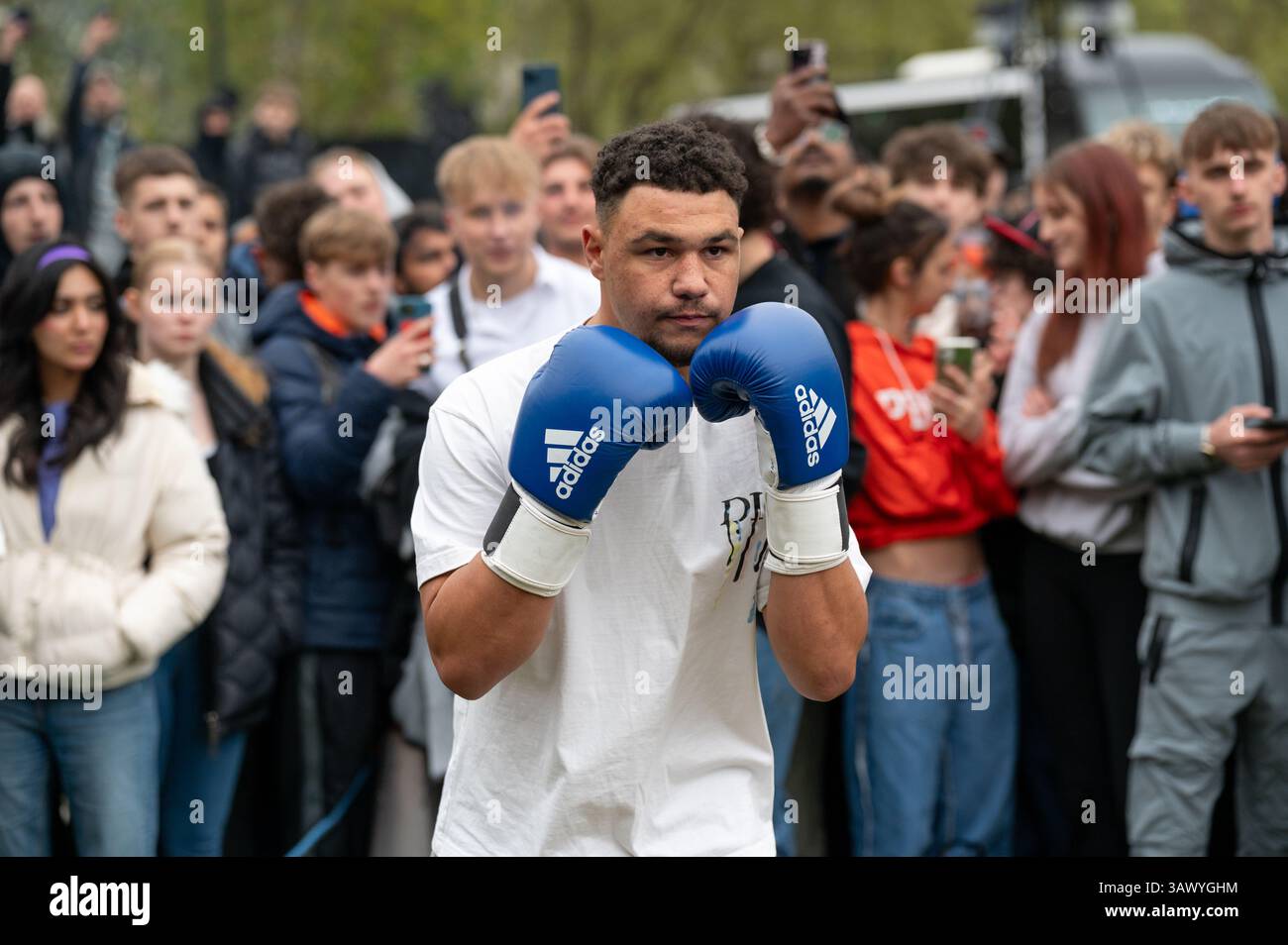 London, UK. 20 April 2025. Public boxing fight was organized by ...
